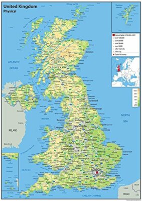 100 x 70 cm United Kingdom Physical Wall Map Paper Laminated | eBay UK