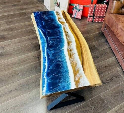 Live Edge Ocean Epoxy Resin River Table Top Epoxy Coffee Sofa Center ...