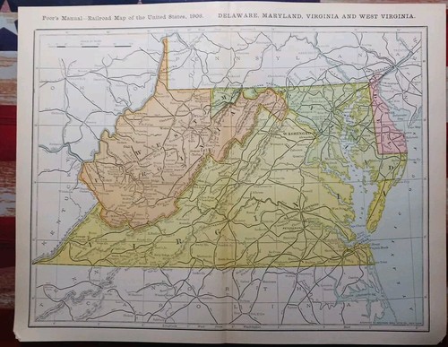 1906 Dated Train Route Map WEST VIRGINIA MARYLAND all Railroad Lines 11 ...