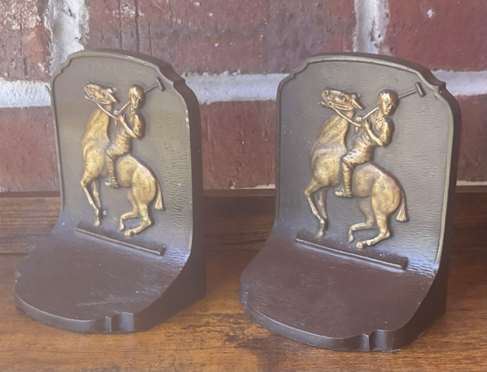 antique Bradley Hubbard Women Polo Player bookends, painted cast iron ...
