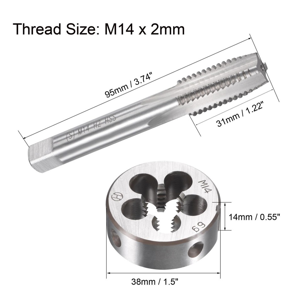M14 x 2mm Metric Tap and Die Set HSS Machine Thread Tap with Round Die ...