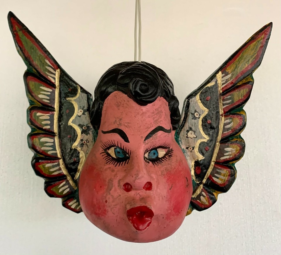 Mexican Folk Art Carved Wood Angel Cacheton Bust Wall Hanging Colonial ...