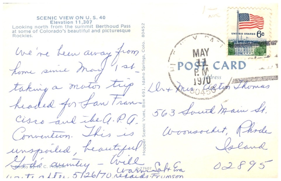 View from Summit Berthoud Pass Colorado Rockies Postmark 1970 Vintage ...