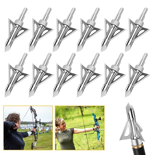 12Pcs Archery Broadheads 100Grain 3Blade Hunting Crossbow Compound Bow ...