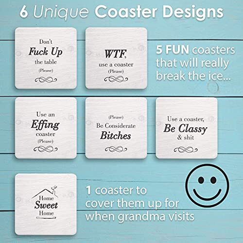 Funny Coasters for Drinks Absorbent with Holder - 6 Pcs Novelty Gifts ...