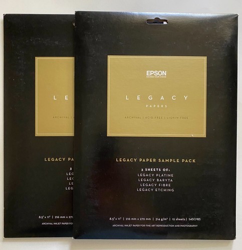 2 Packs Epson Legacy Sample Papers 8.5 x 11, 12 sheets, Platine, Baryta ...