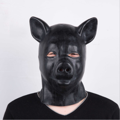 Unisex Latex Pig Hood with Eyes open Zipper Closure Hood Black | eBay
