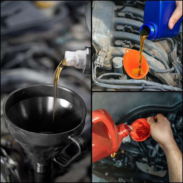 3x Fuel Funnels Set Plastic Long Neck Oil Funnels with Detachable Spout ...