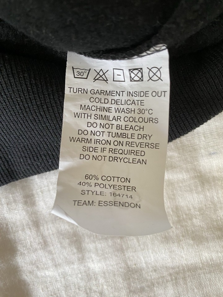 AFL BOMBERS ESSENDON FOOTY TEAM HOODED JUMPER SZ S BLACK AND RED ...