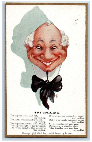 Fredkl Cavally Signed Postcard Try Smiling Poem Drawn Ugly Man High ...