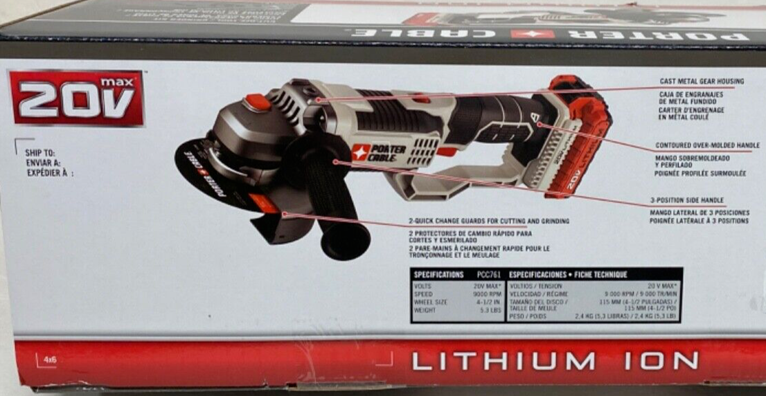 Porter-Cable PCC761D1 20V MAX 11 Piece 4-1/2" Angle Grinder W/Battery ...