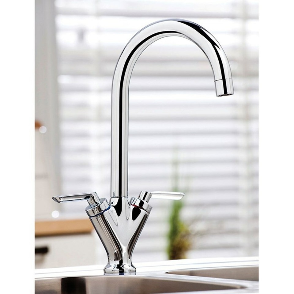 Modern Kitchen Sink Mixer Tap Chrome Monobloc Basin Twin Lever Taps ...