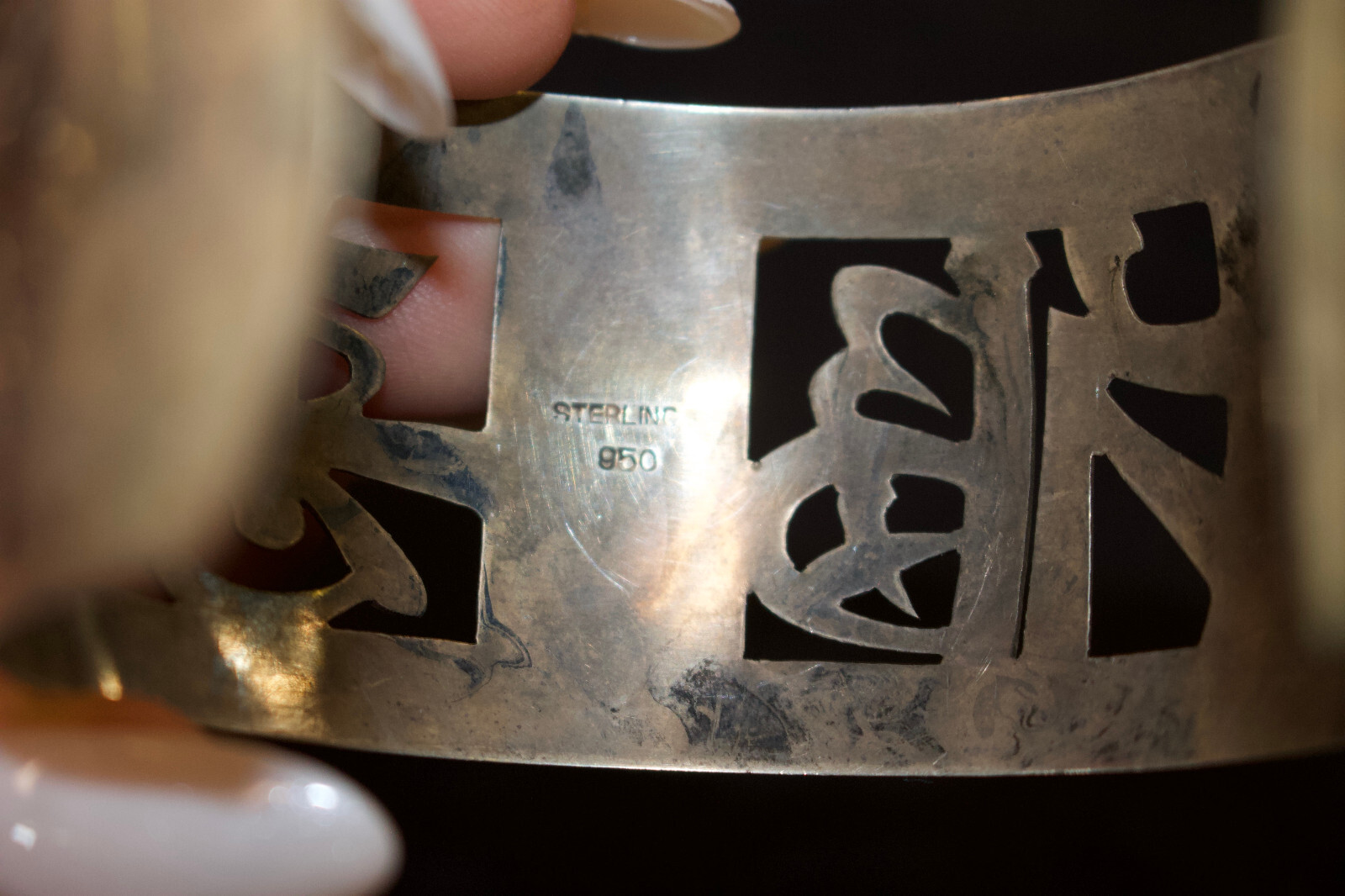 VINTAGE CHINESE SYMBOL ETCHED PIERCED STERLING SILVER… - Gem