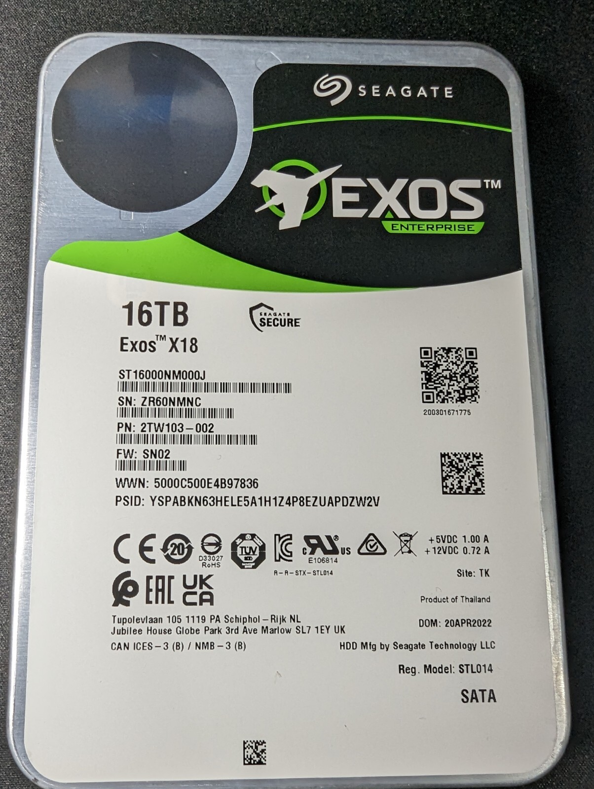 Seagate ST16000NM001G 16TB Exos X16 512e 6Gb 3.5 SATA Enterprise Hard ...
