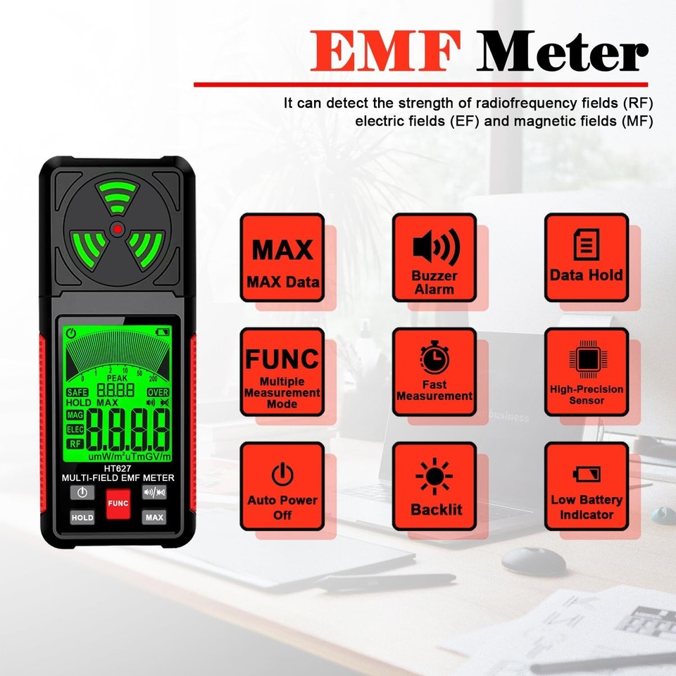 EMF Meter, 3-in-1 Electromagnetic Field Radiation Detector for EF RF MF ...