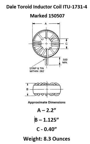VISHAY DALE ITU-1731-4 High Current Toroid Inductor Copper Coil 50uH ...