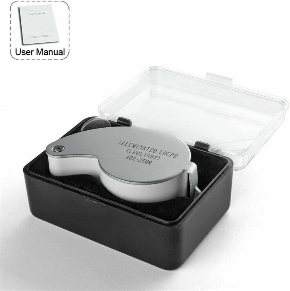 40X Magnifying Loupe Jewelry Eye Glass Magnifier LED Light Jewelers ...