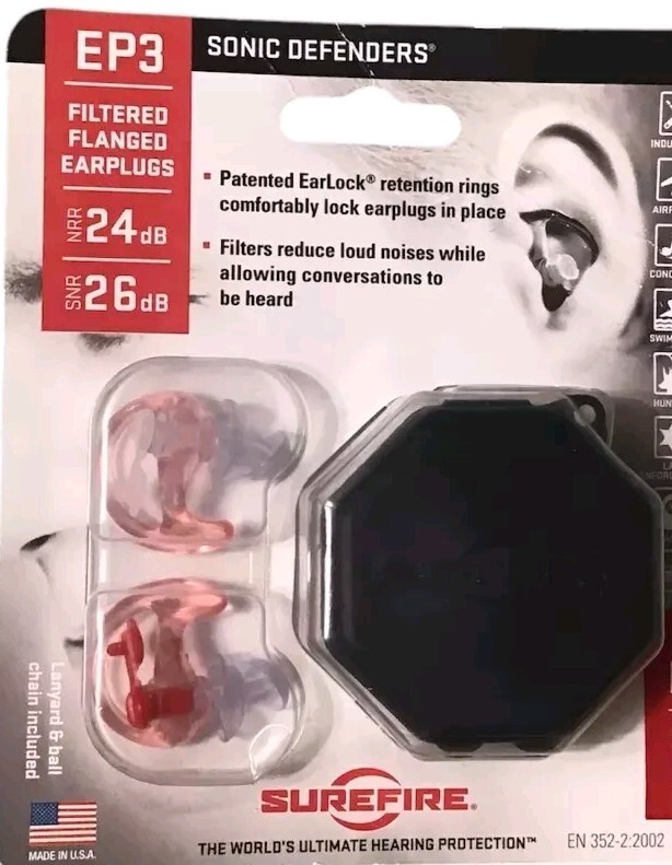 SureFire EP3 Sonic Defenders Filtered Earplugs, Double Flanged Design ...