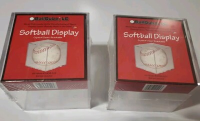 2x NEW FACT SEALED BALL QUBE SOFTBALL CUBE HOLDER Display Case Acrylic ...