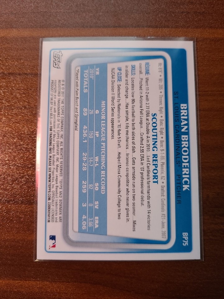 2011 Bowman Prospects #BP75 St. Louis Cardinals Brian Broderick *1577 ...