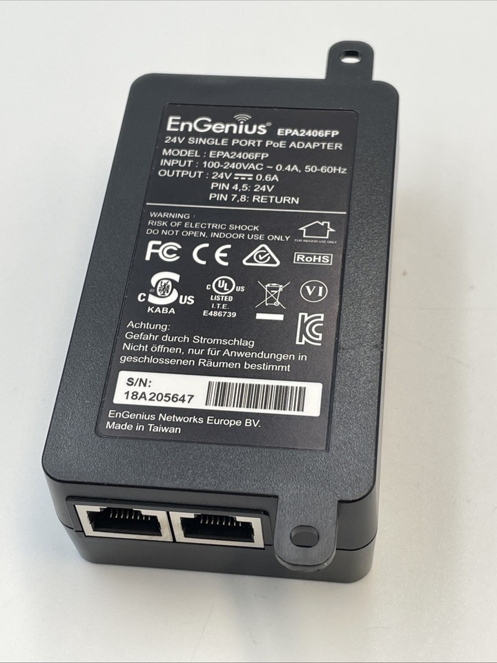 Engenius Gigabit 24V Single Port Proprietary PoE Injector Adapter EPA2406FP 655216008649| eBay