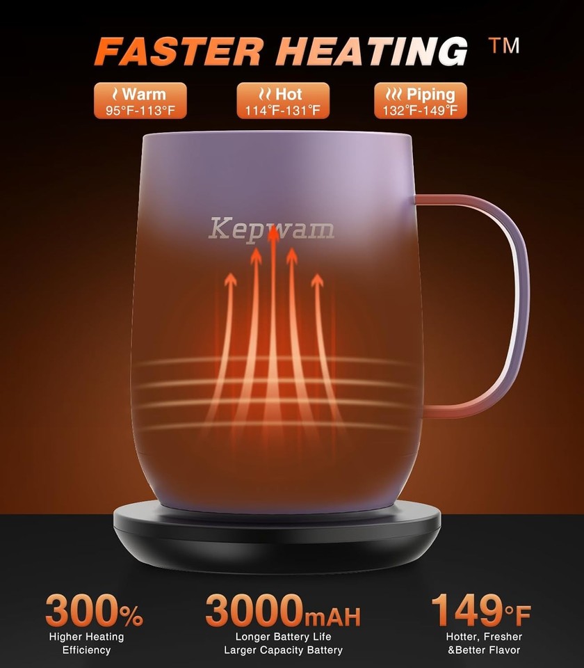 Self Heating Coffee Mug T2, 16oz Smart Heated Coffee Mug, 150 Min ...
