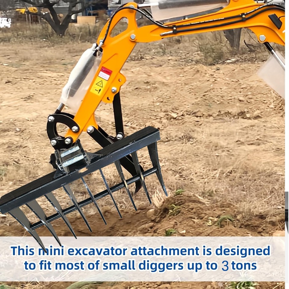 800mm Rake Attachment For Mini Excavator 1-3Ton Digger 9 teeth USA Free ...