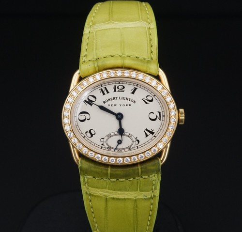 18k Ladies Robert Lighton 18k Rose Gold Diamond Watch Leather Strap ...