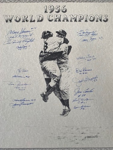1956 NY YANKEES HAND SIGNED 16x20 LITHO+COA 17 SIGS+INSCRIPTIONS YOGI ...