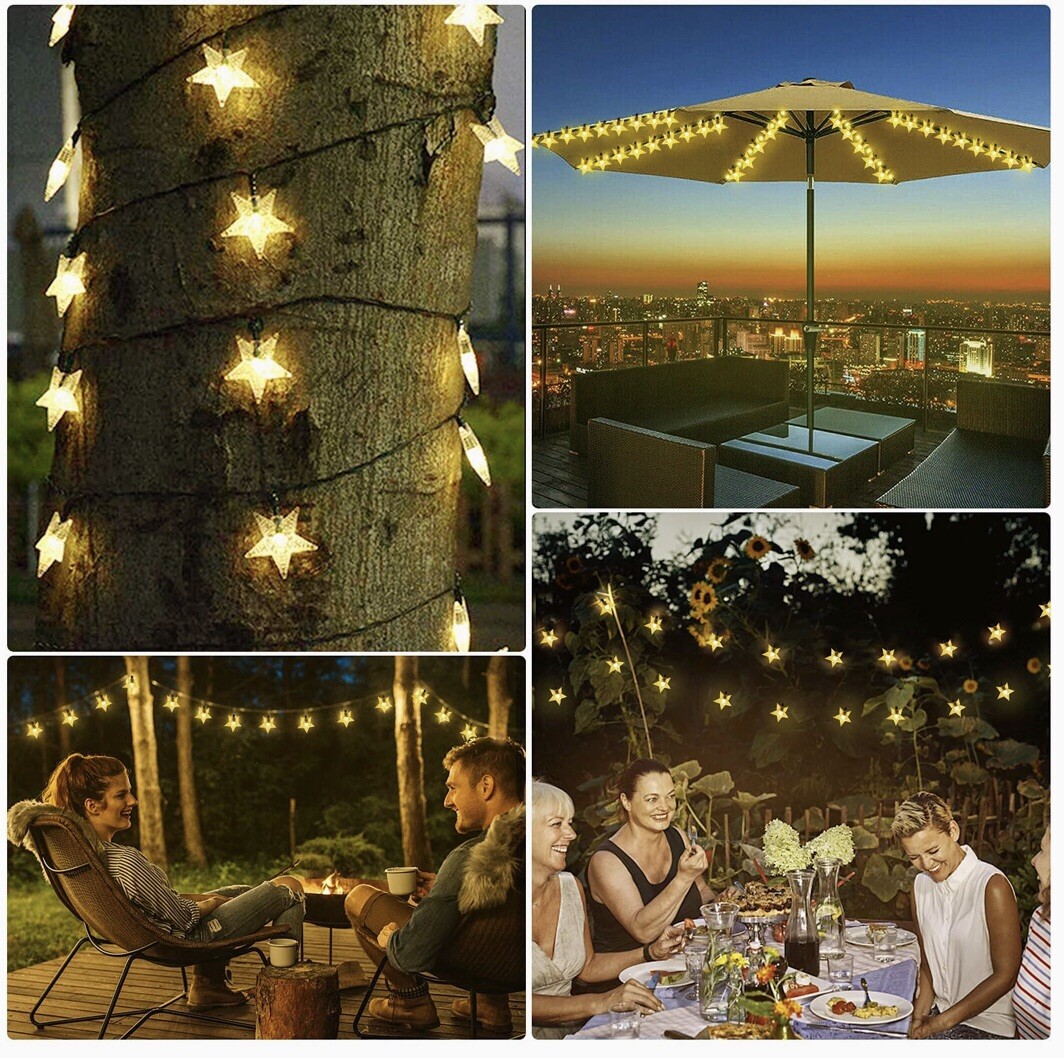 Solar Star Twinkle String Lights 40Ft 100LED&8 Modes Solar Powered ...