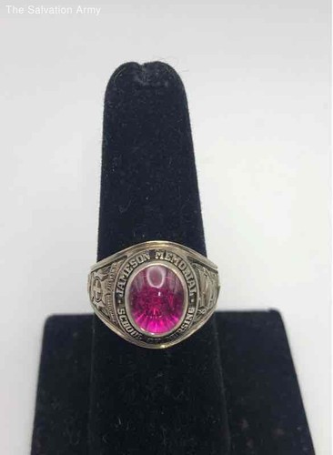 10K White Gold Class Ring with Pink Stone/ Size 7.5/ 8.48 Grams/4.3 MM ...