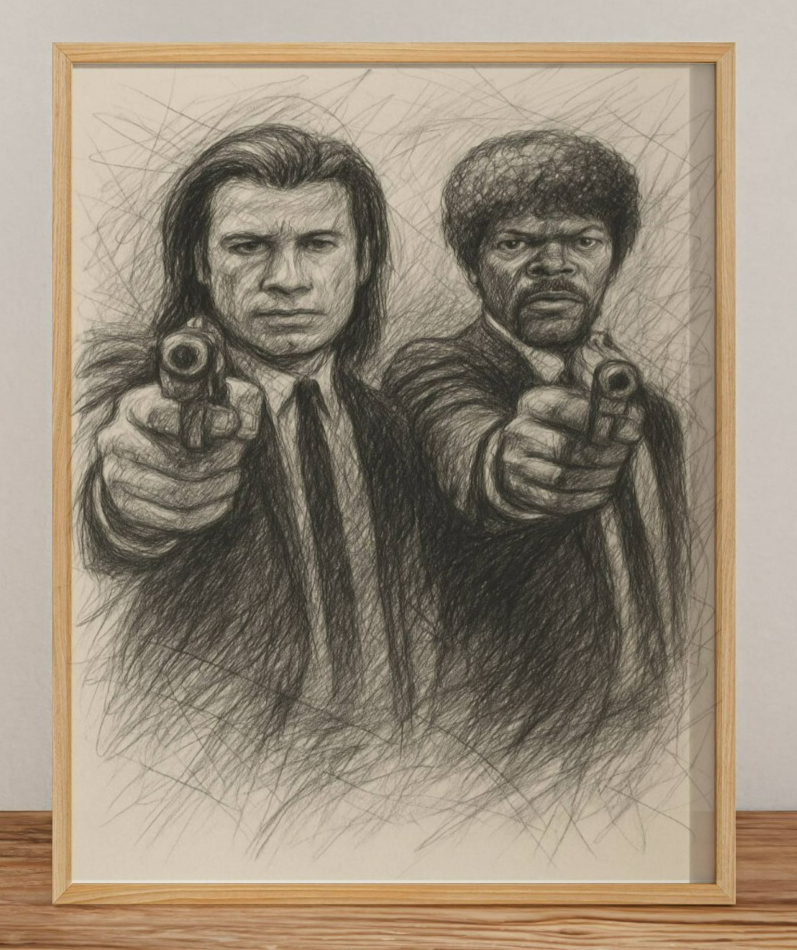 PULP FICTION DRAWING SKETCH PRINT 8" x 10" PULP FICTION WALL ART HOME ...