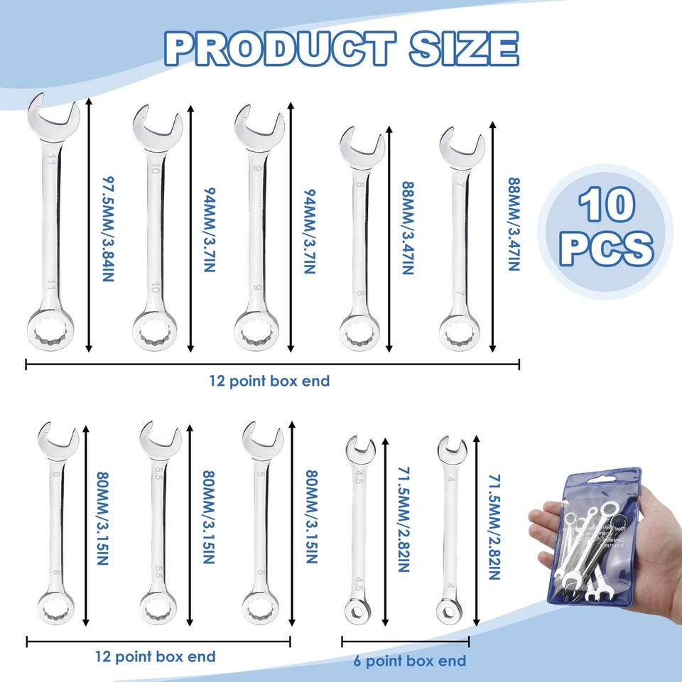 BlueSpot 10Pcs Micro Combination Spanner Set Open End Spanners 4-11mm ...
