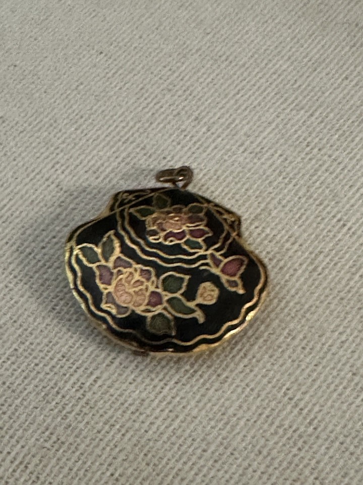 Vintage Shell Clam Shape Double Sided Gold Tone Cloisonne Enamel ...