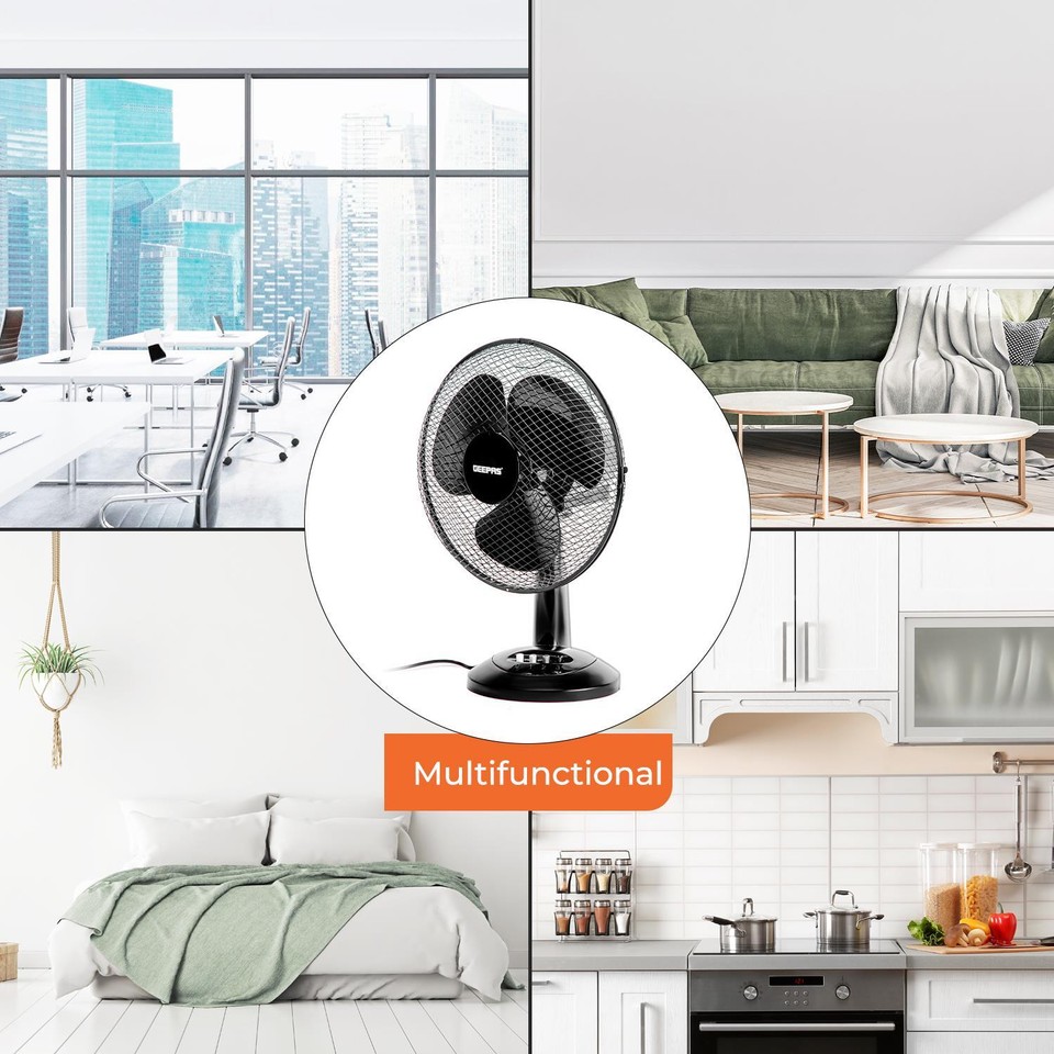 12-inch Table Fan Electric Portable Desktop 3 Speed Oscillating ...