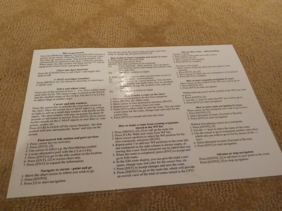 LAMINATED QUICK GUIDE for SIMRAD CP33 CHARTPLOTTER - SEARAY / CARVER ...