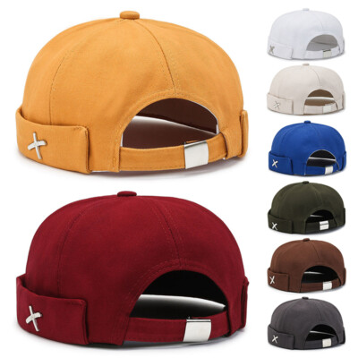 Unisex Mesh Hip Hop Hat Vintage Round Cap Docker Cuff Brimless Rolled ...