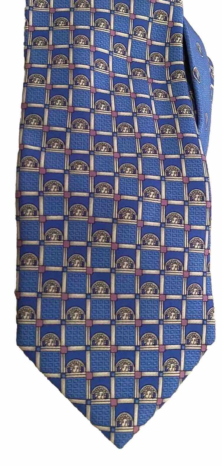 GIANNI VERSACE Medusa Logo Tie Blue Gold Pink Silk Ma… - Gem