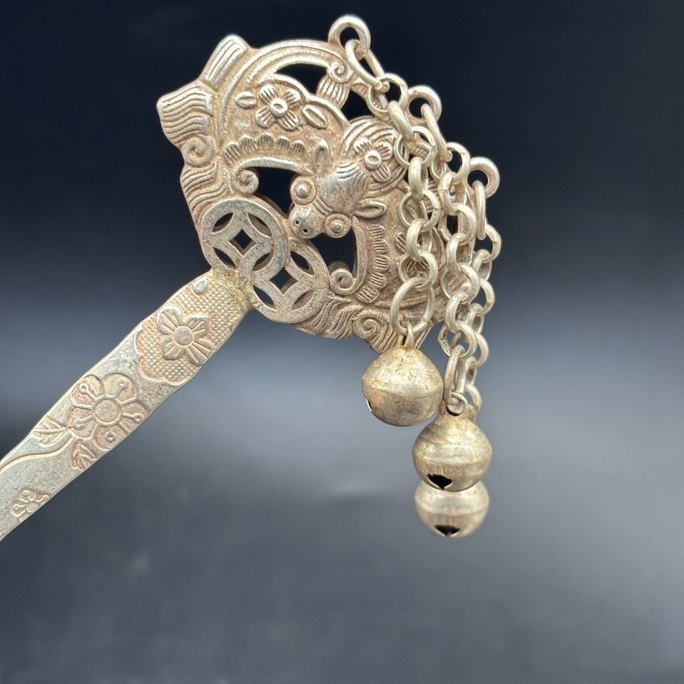 old China dynasty Tibetan silver Inlay Gem fengshui Butterfly fazan ...