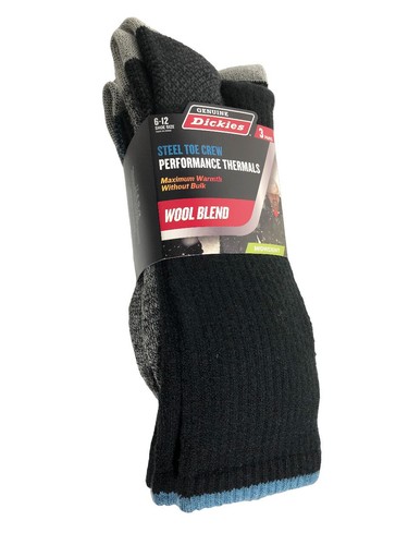 3-Pack Dickies Steel Toe Wool Blend Crew Socks Performance Thermals ...