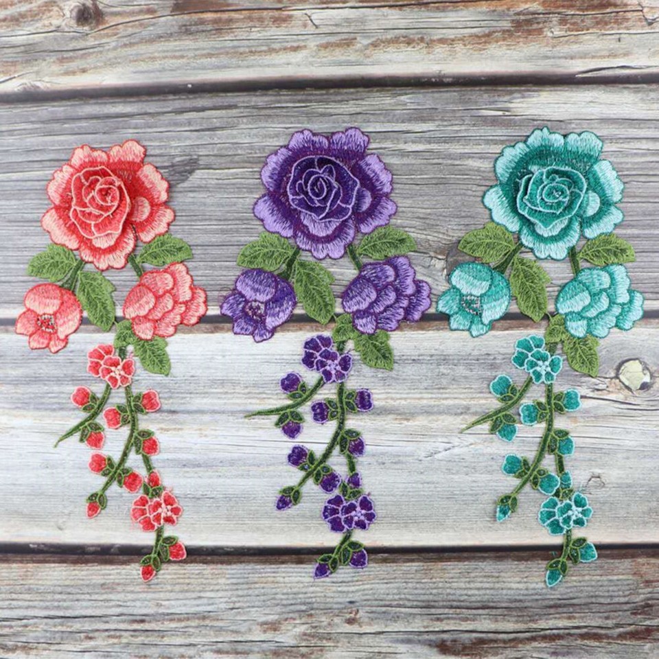 Rose Flower Patch Iron Sew On Embroidered Badge Clothes Embroidery ...