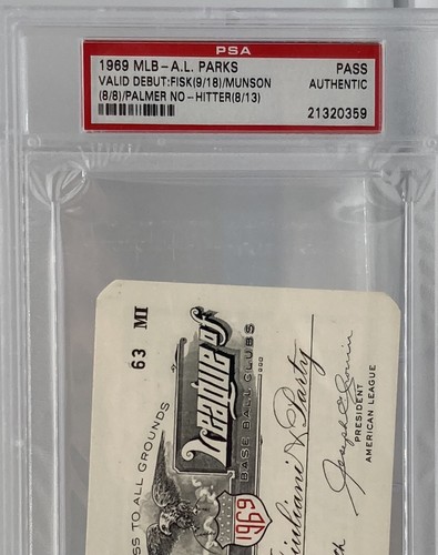 1969 PSA Pass Ticket/Debut:Pilots Munson/Fisk/Palmer No-Hit/Ted ...