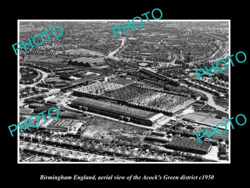 OLD POSTCARD SIZE PHOTO BIRMINGHAM ENGLAND AERIAL VIEW OF ACOCKS GREEN ...