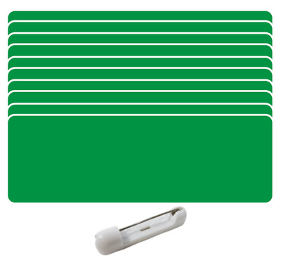 10 BLANK 1 X 3 GREEN NAME BADGES TAGS 1/8" CORNERS AND SAFETY PIN ...
