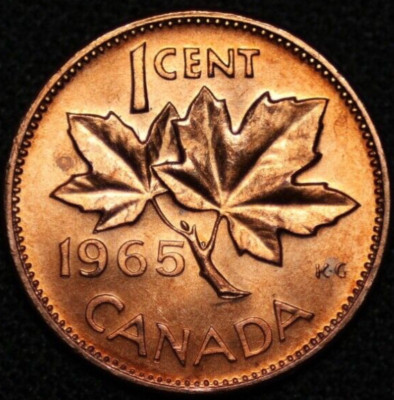 CANADA ~ 1965 ~ Cent ~ BU ~ Small Beads Blunt 5 (1 COIN ONLY) ☘️ BLUE ...
