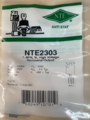 NTE Electronics NTE2303 TRANSISTOR NPN SILICON 1500V IC=2.5A TO-220 ...