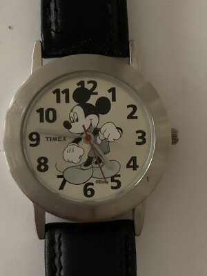 Mickey Mouse Timer Adult Kid Watch Black /White Mickey Black Band WR ...