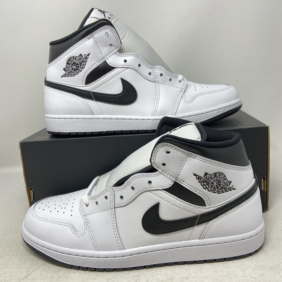 Nike Air Jordan 1 Mid Shoes White Black Men's Shoes Sneakers No Lid ...
