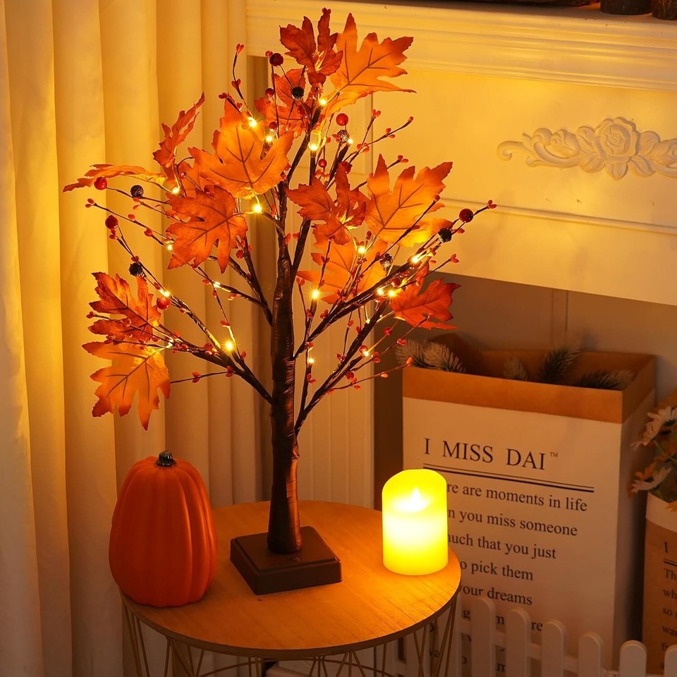 24 Inch 24 LED Artificial Fall Lighted Maple Tree Lighted Fall Tree ...