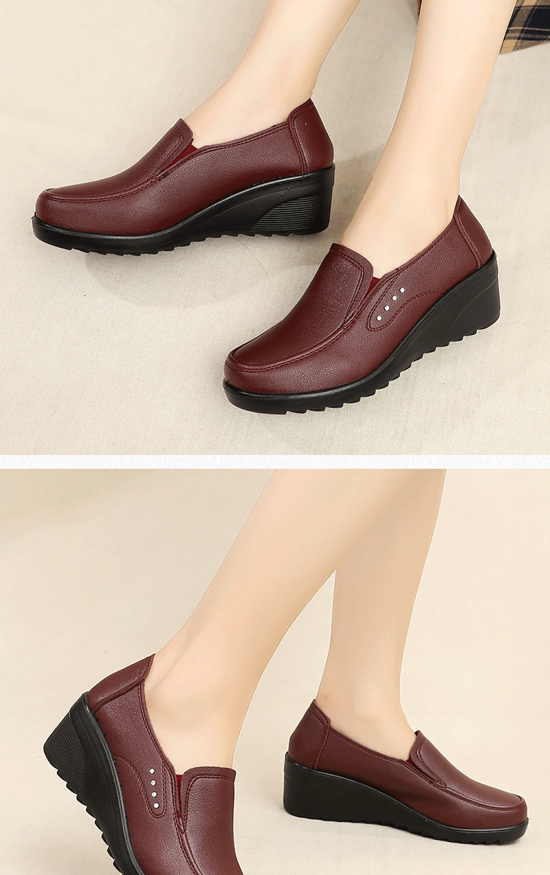 Spring Women Single Shoes Wedges Soft Sole Mother Leather Low Heels ...